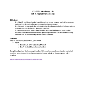 EXS-335L - Lab 2 - Foundations of Kinesiology - EXS-335L: Kinesiology Lab Lab 2: Foundations of ...