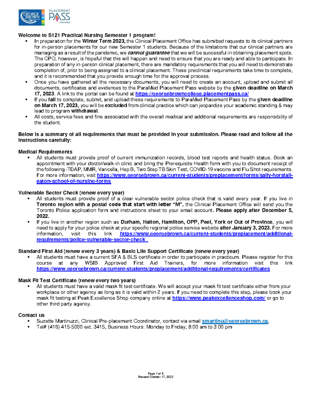 S121 New Semester 1 Prerequisites Health Form Winter Term 2023 - Page 1 ...