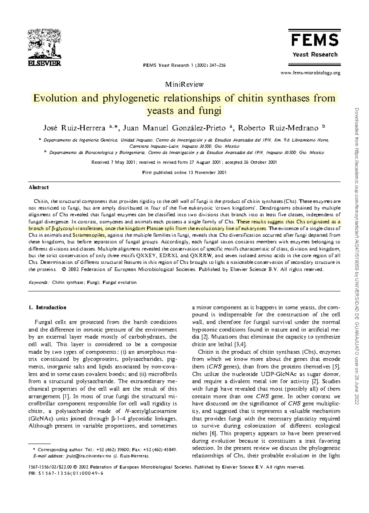 1 chitin synthases - Hongos - MiniReview Evolution and phylogenetic ...