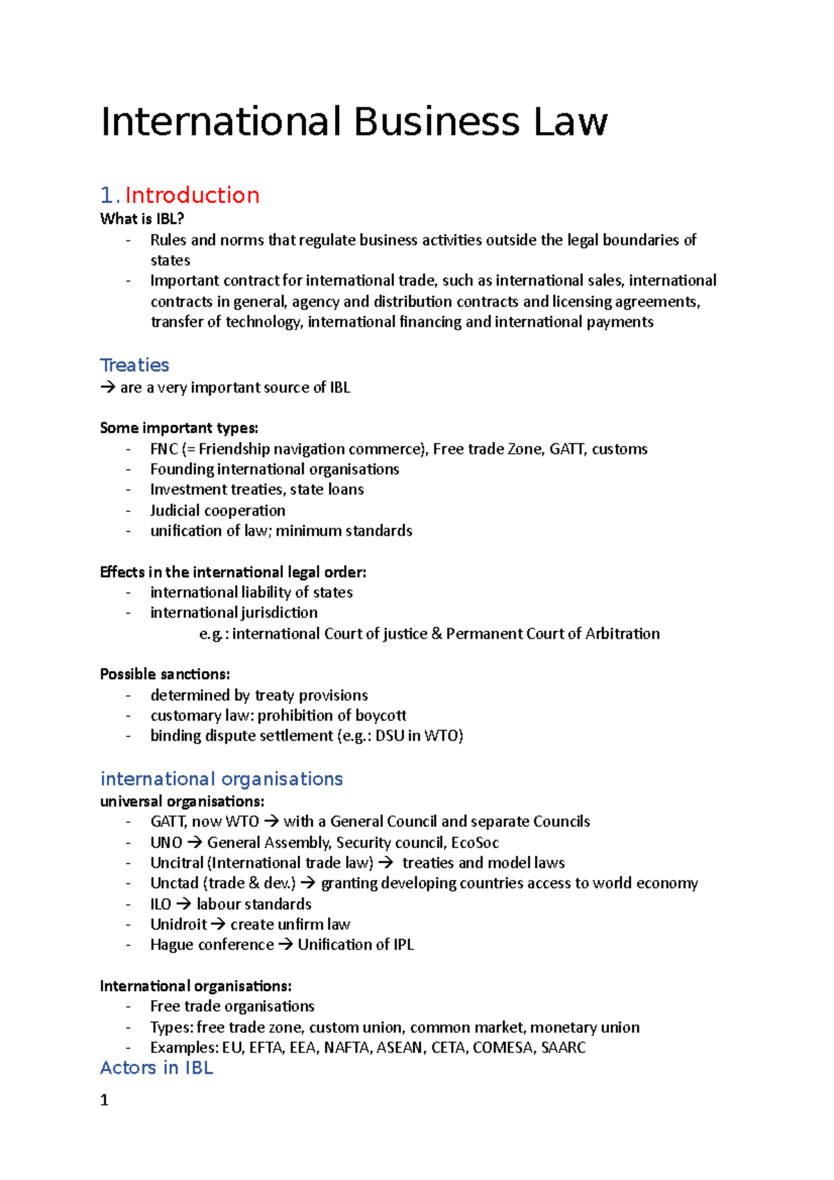 Samenvatting IBL - Svt IBL - International Business Law 1. Introduction ...