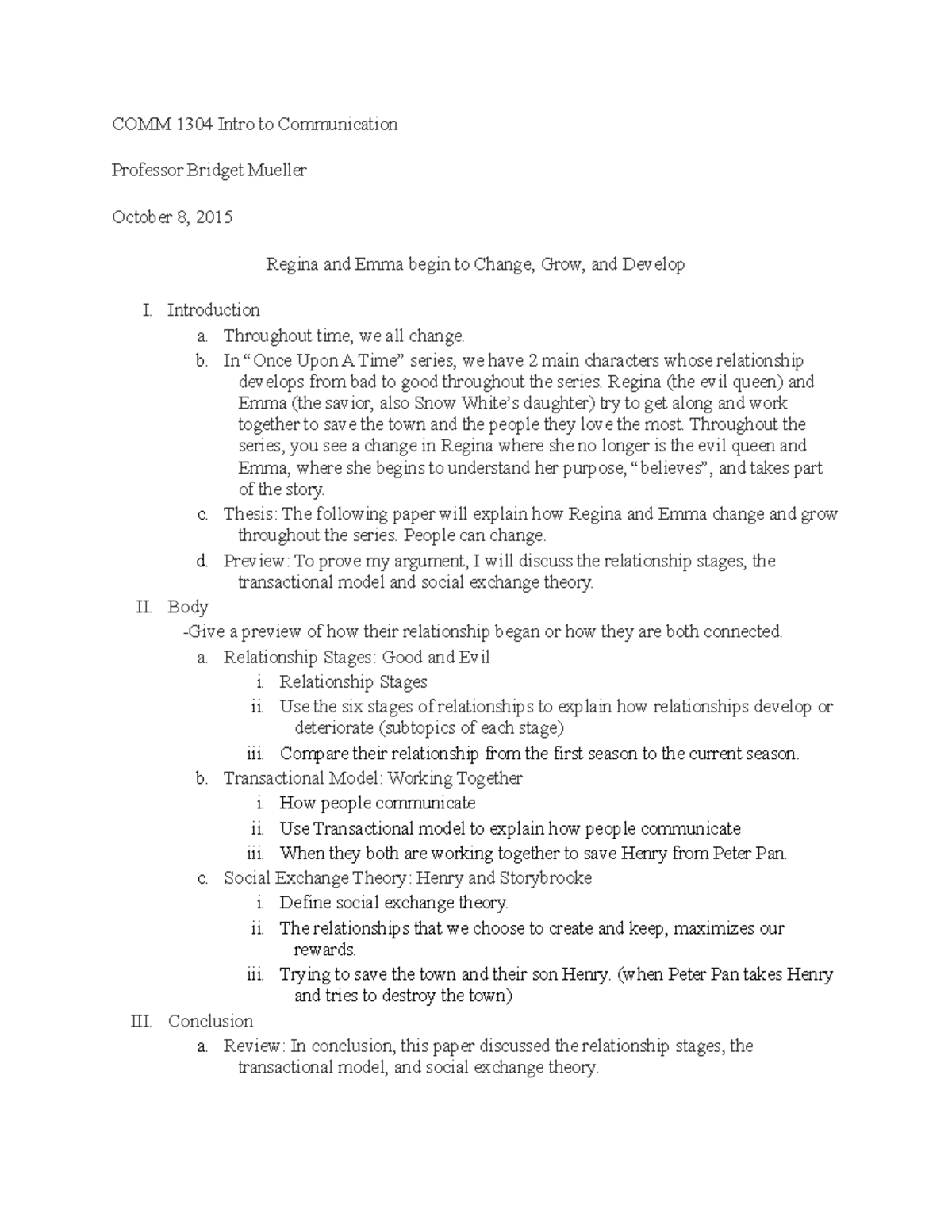 Relationship Paper Sample Outline (Autosaved) - COMM 1304 Intro to ...