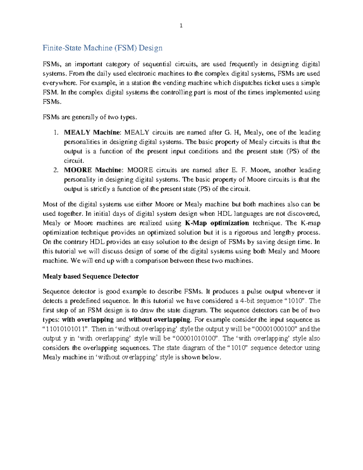 FSM-design - TEST - Finite-State Machine (FSM) Design FSMs, an ...