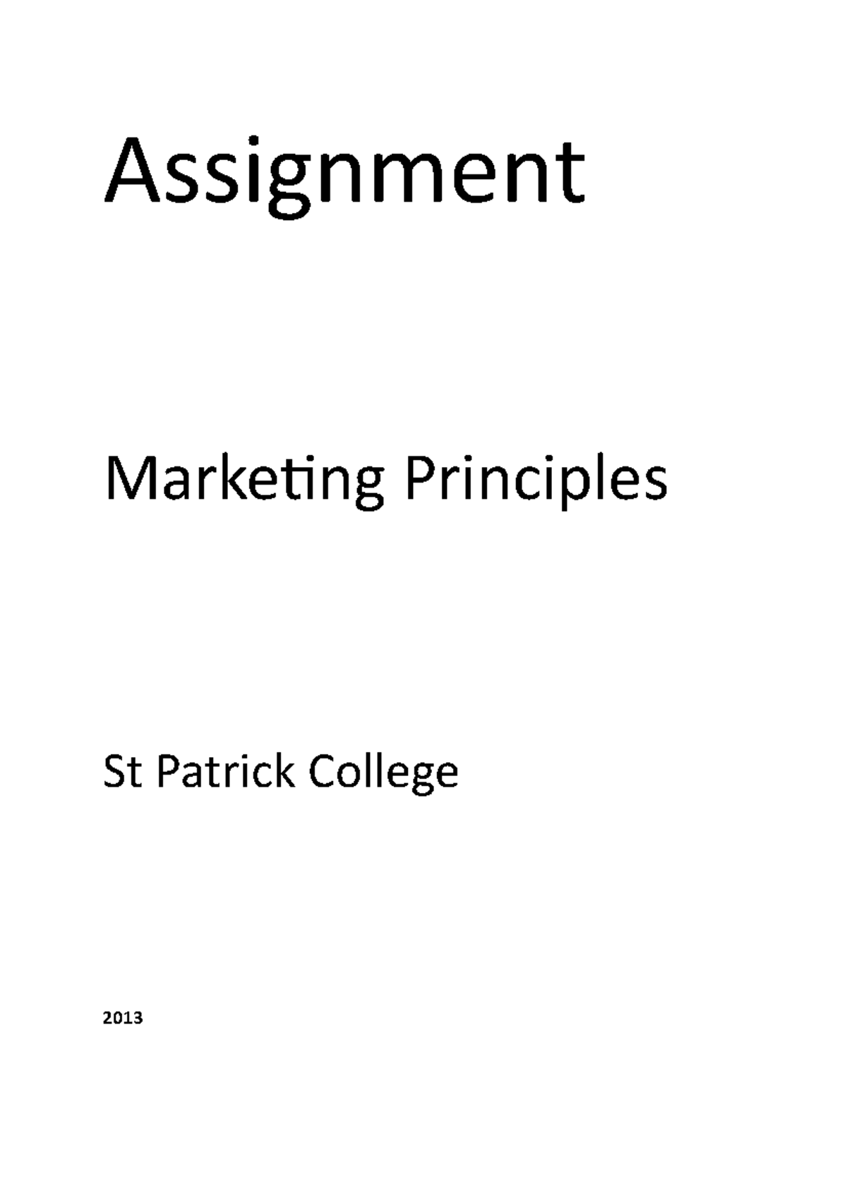 Marketing Principles 2 - Assignment Marketing Principles St Patrick ...