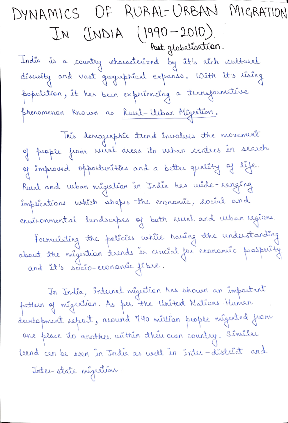 rural urban migration - Development Economics-II - Studocu