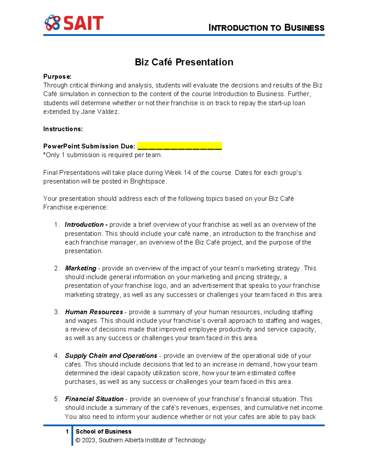 Biz Café Presentation Assignment - INTRODUCTION TO BUSINESS Biz Café ...