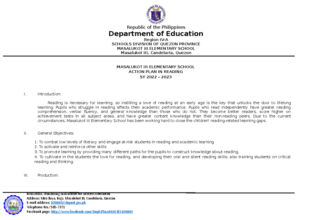 MAS3- Reading- Action PLAN-2022-2023 - Republic of the Philippines ...
