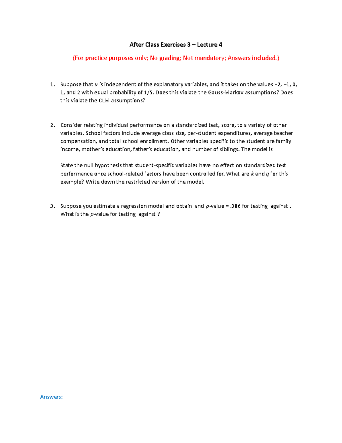 Exercise 3 (Lecture 4) - After Class Exercises 3 – Lecture 4 (For ... Exercise 3 (Lecture 4) - After Class Exercises 3 – Lecture 4 (For ...