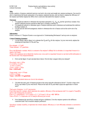 Enzyme kinetics inhibitors su2020 worksheet - BCHE 5180 Enzyme kinetics ...