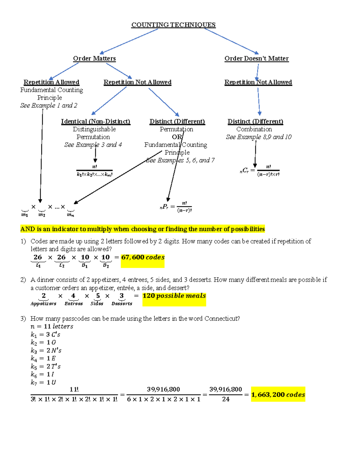 Counting Principle guide 2023 - COUNTING TECHNIQUES Order Matters Order ...