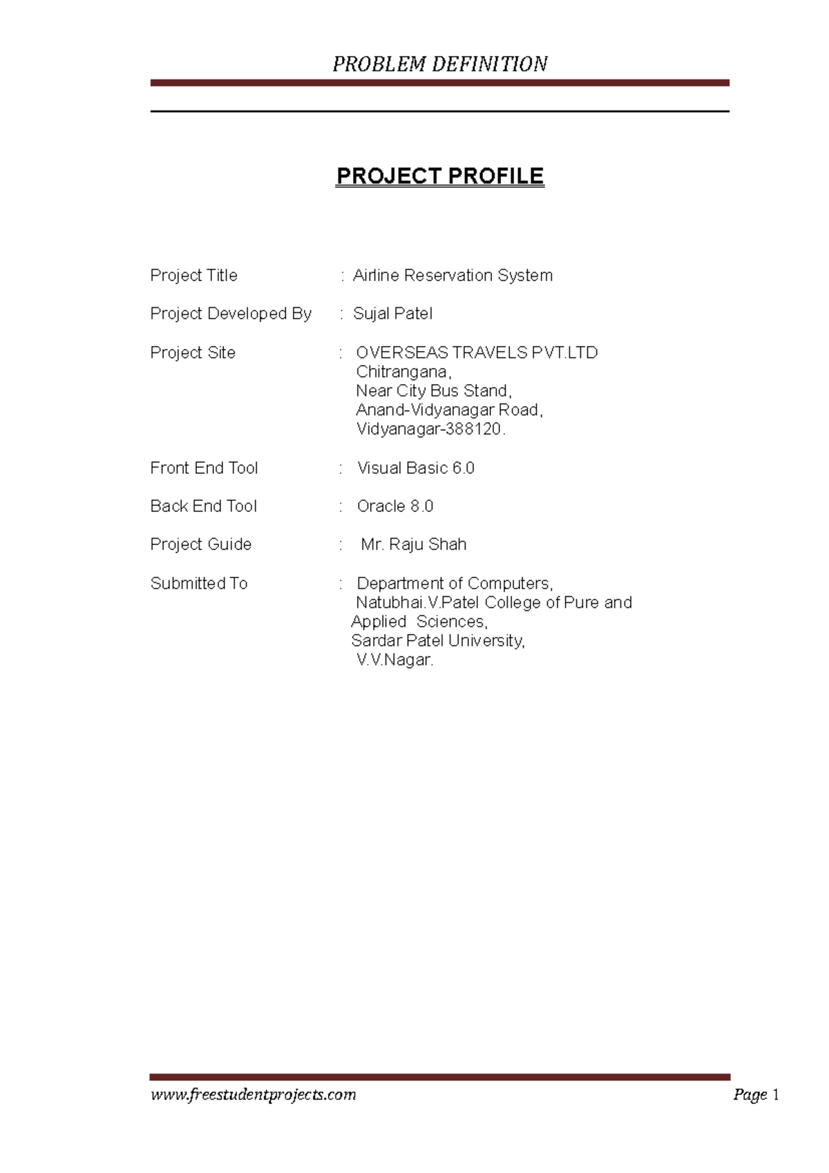 Airline Reservation System Project Repor PROJECT PROFILE Project airline-reservation-system-project-repor-project-profile-project