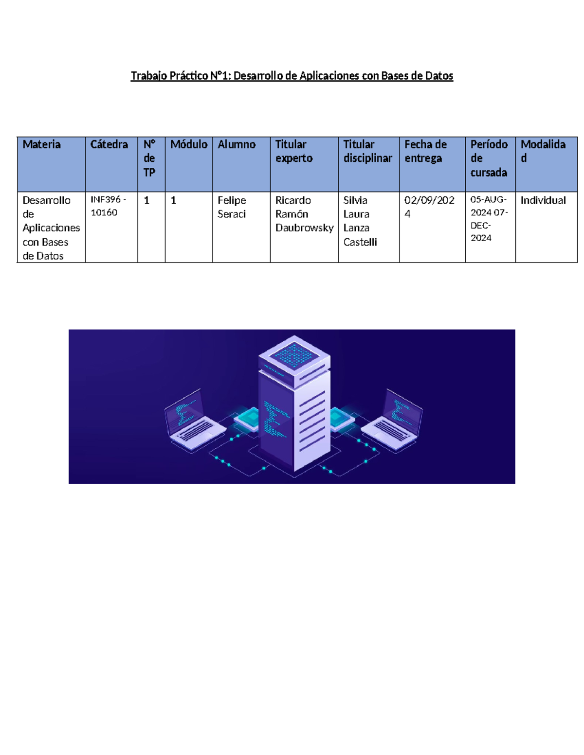 TP N1 - Dd Ac Bd D - Trabajo Práctico N°1: Desarrollo de Aplicaciones con Bases de Datos Materia ...