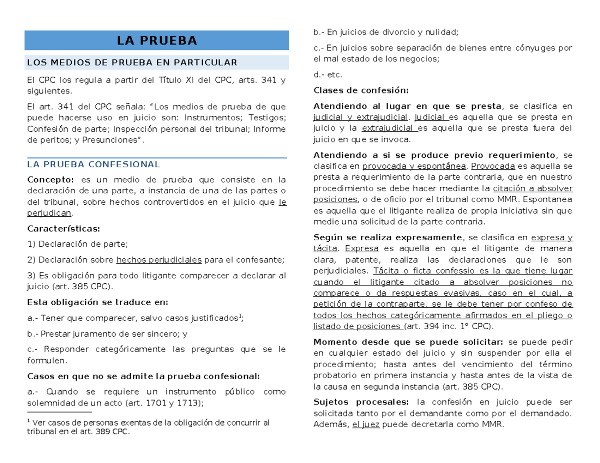 GUÍA Medios DE Prueba - LA PRUEBA LOS MEDIOS DE PRUEBA EN PARTICULAR El ...