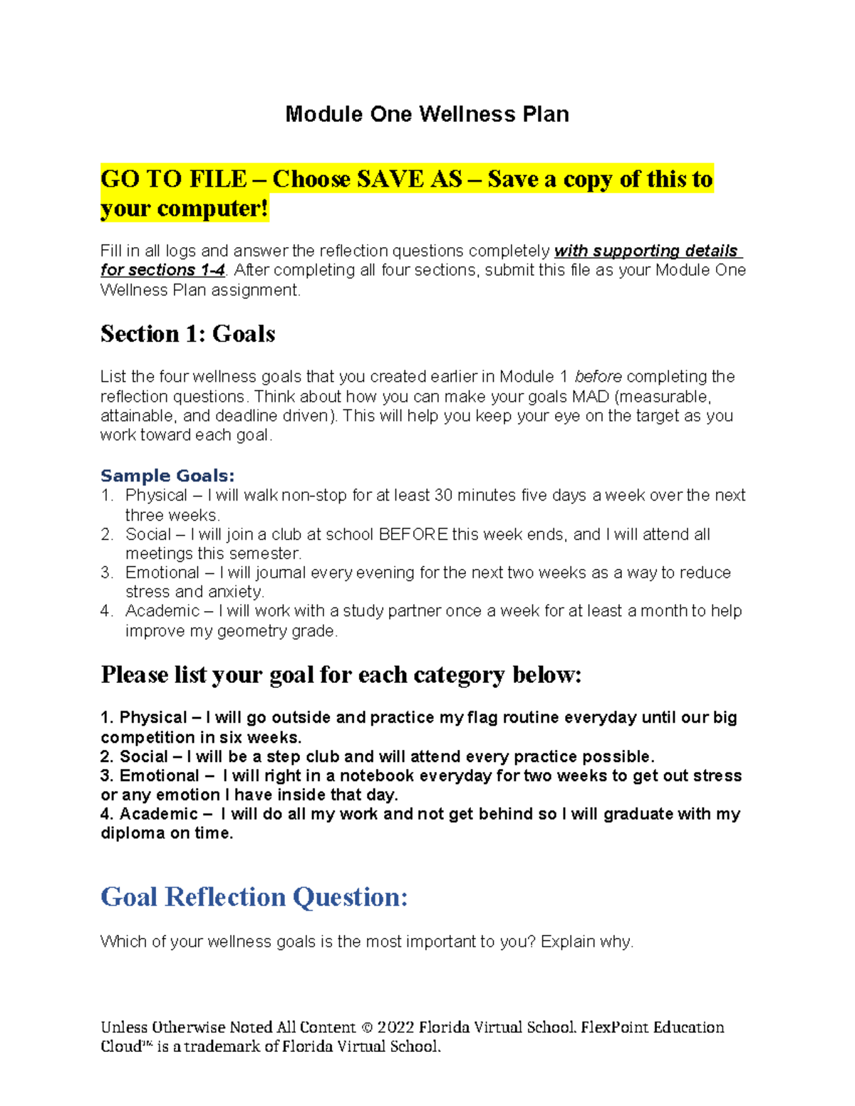 Module one wellness plan - Module One Wellness Plan GO TO FILE – Choose ...