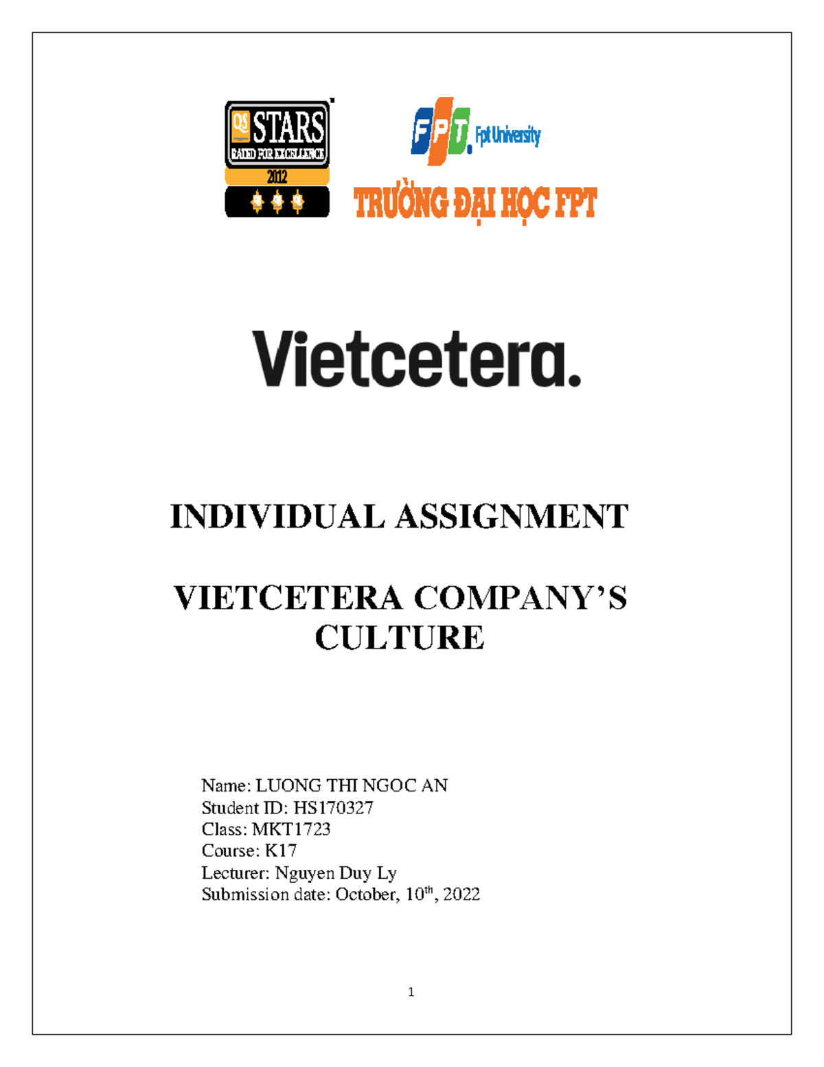 Individual writing assignment MGT103 FA22 - INDIVIDUAL ASSIGNMENT ...