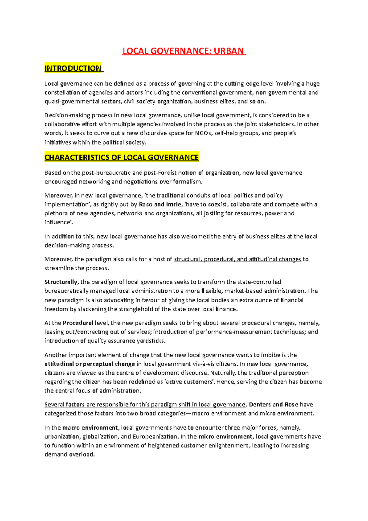 Local governance- urban - Political science - Delhi University - Studocu