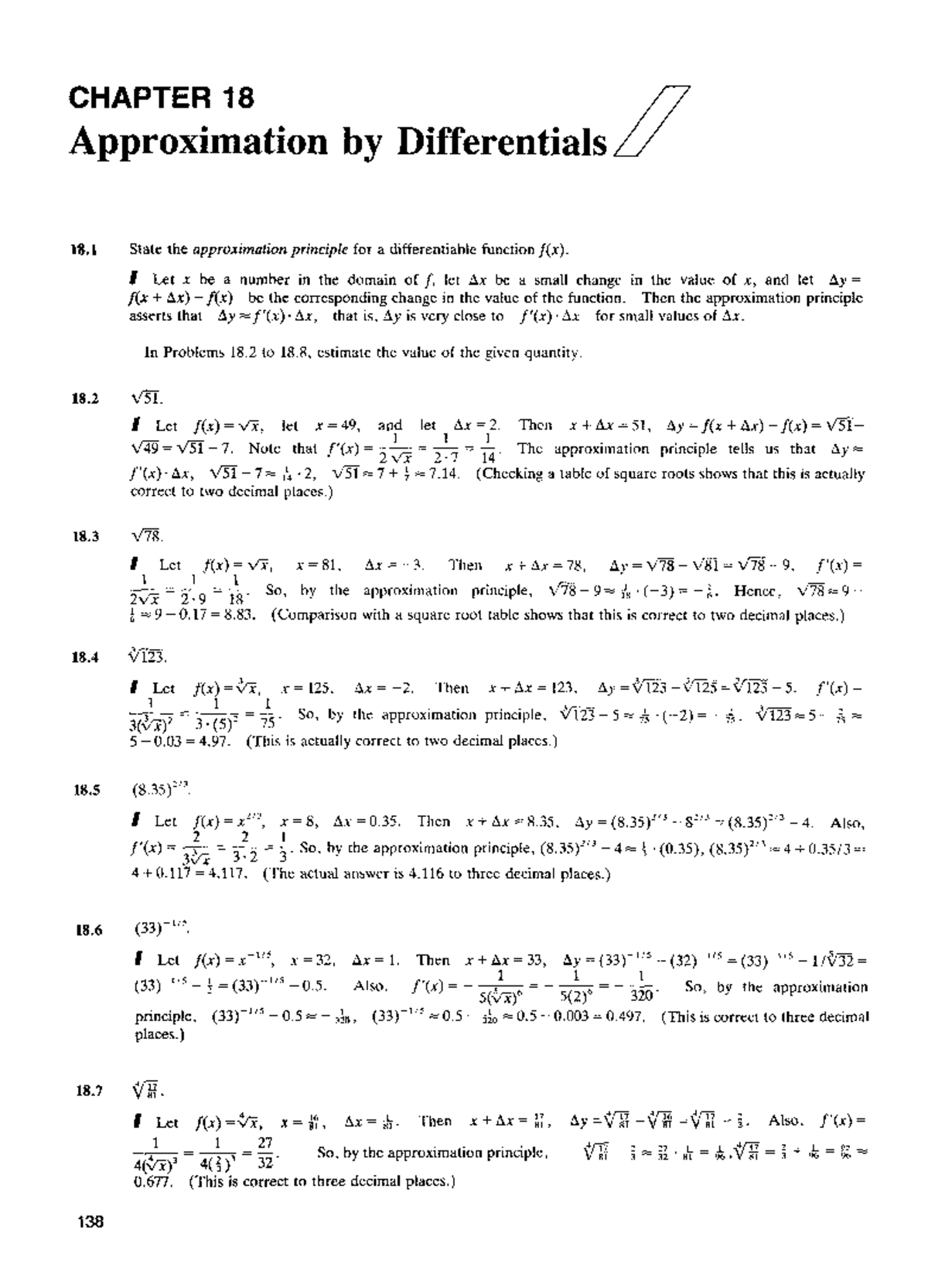 Approximation by Differentials - (Comparison with a square root table ...