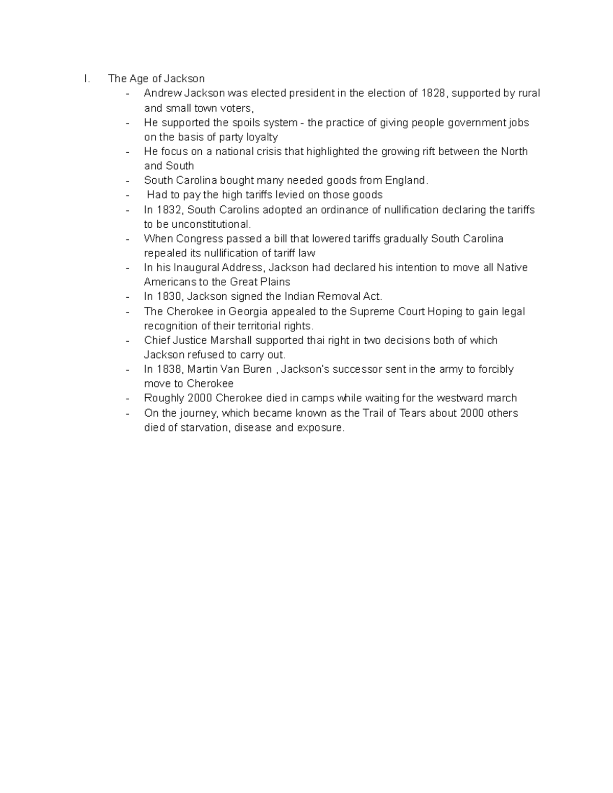 US History - Chapter 1 Set 11 Note - I. The Age of Jackson - Andrew ...