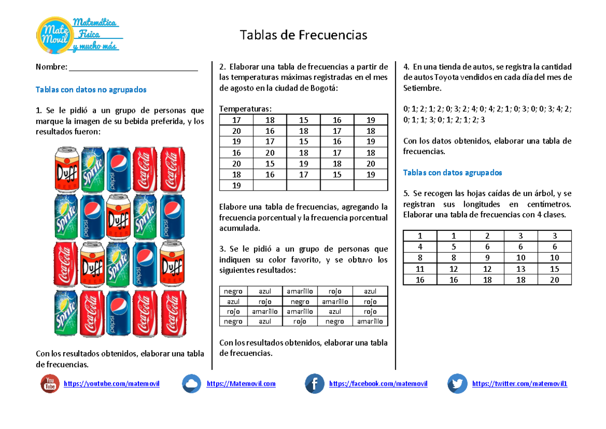 Tablas de Frecuencias Ejercicios Propuestos PDF - Tablas de Frecuencias youtube/matemovil ...