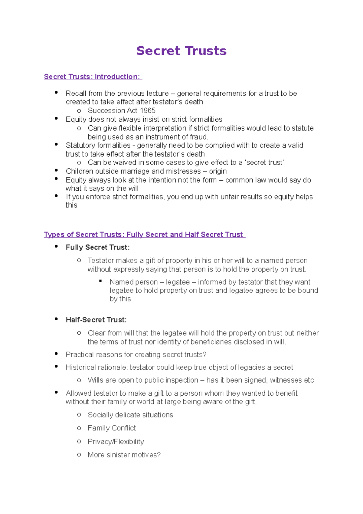 Secret Trusts - Secret Trusts Secret Trusts: Introduction: Recall from ...