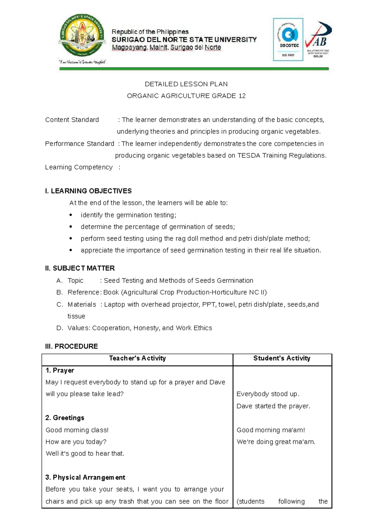 DLP in Organic Agriculture G12 - DETAILED LESSON PLAN ORGANIC ...