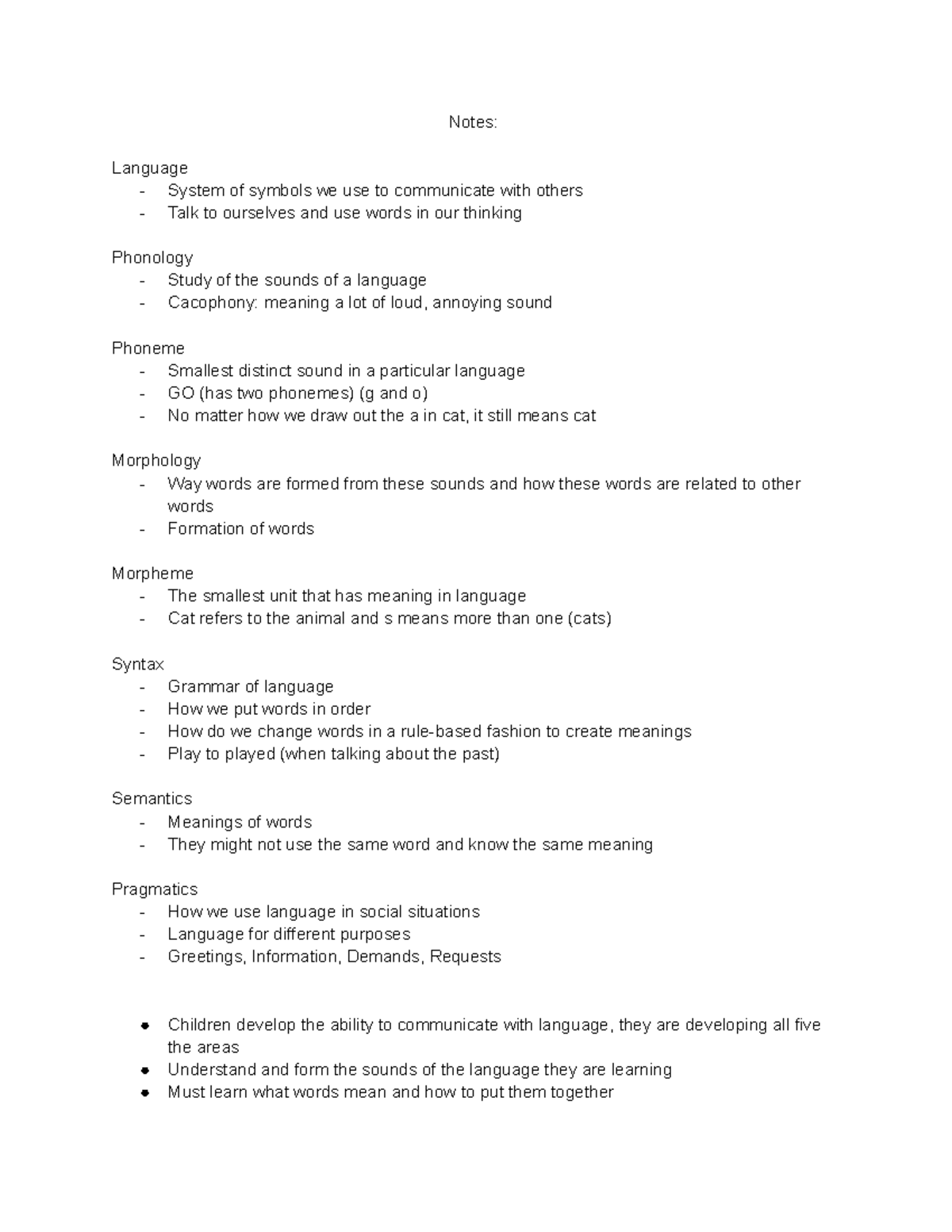 Chapter 9 Developmental Psychology - Notes: Language - System of ...