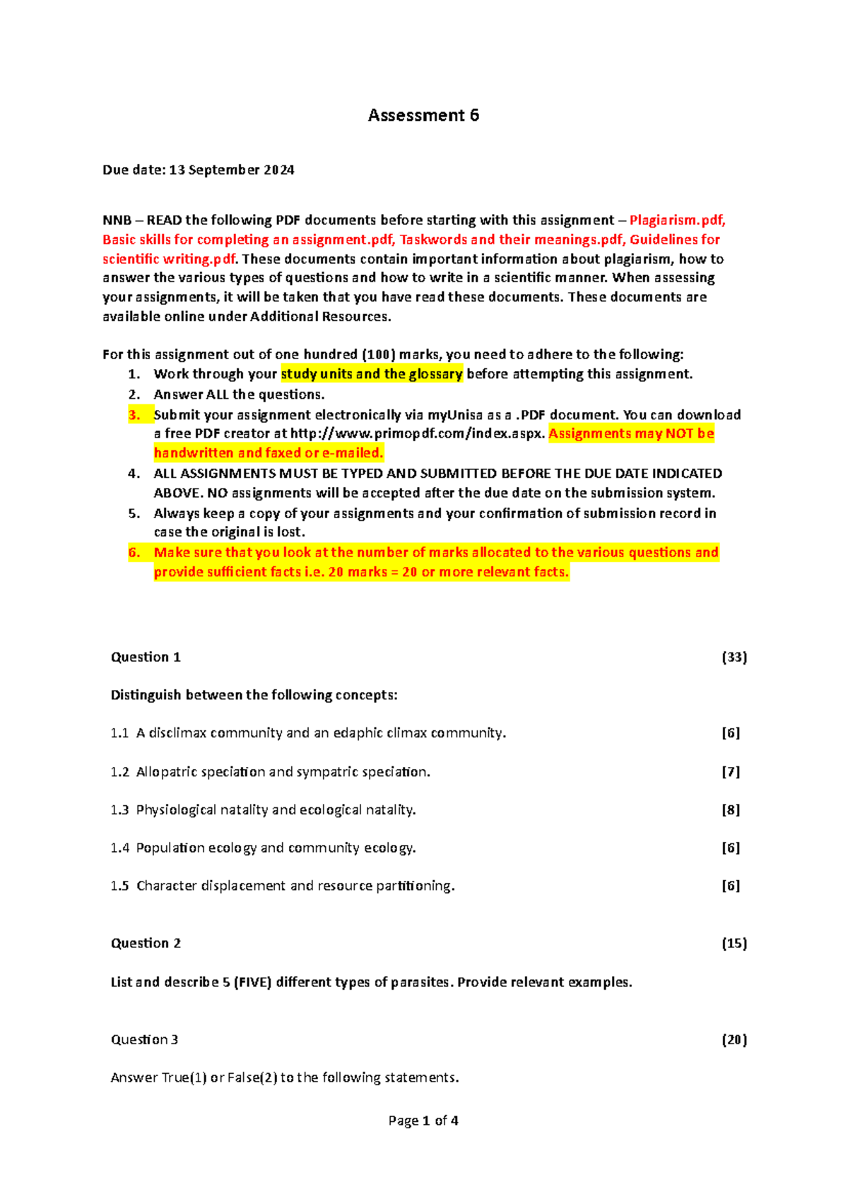 CEC2601 2024 S2 Assessment 6 - Assessment 6 Due date: 13 September 2024 NNB – READ the following ...