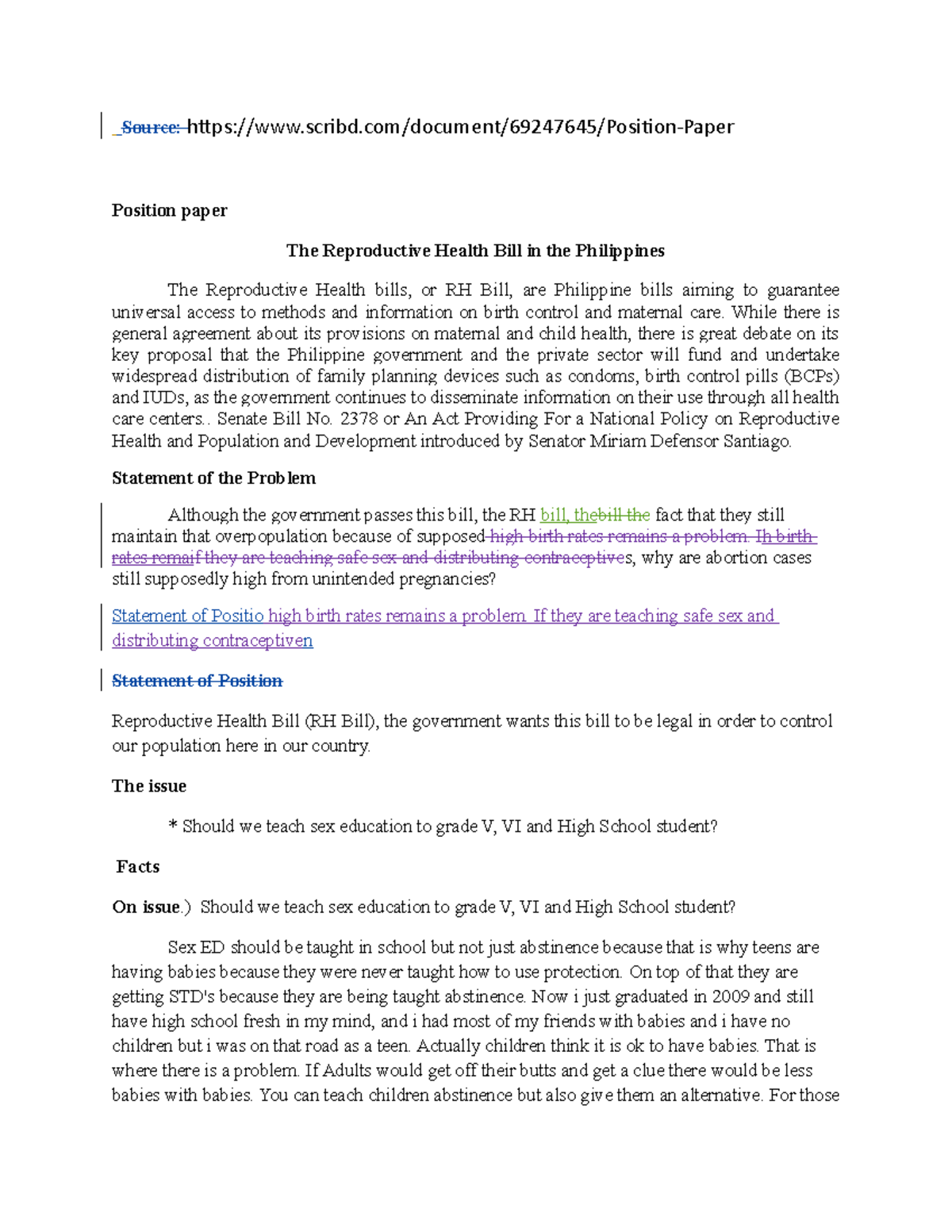 Reproductive health - an example of position paper that can help you to ...