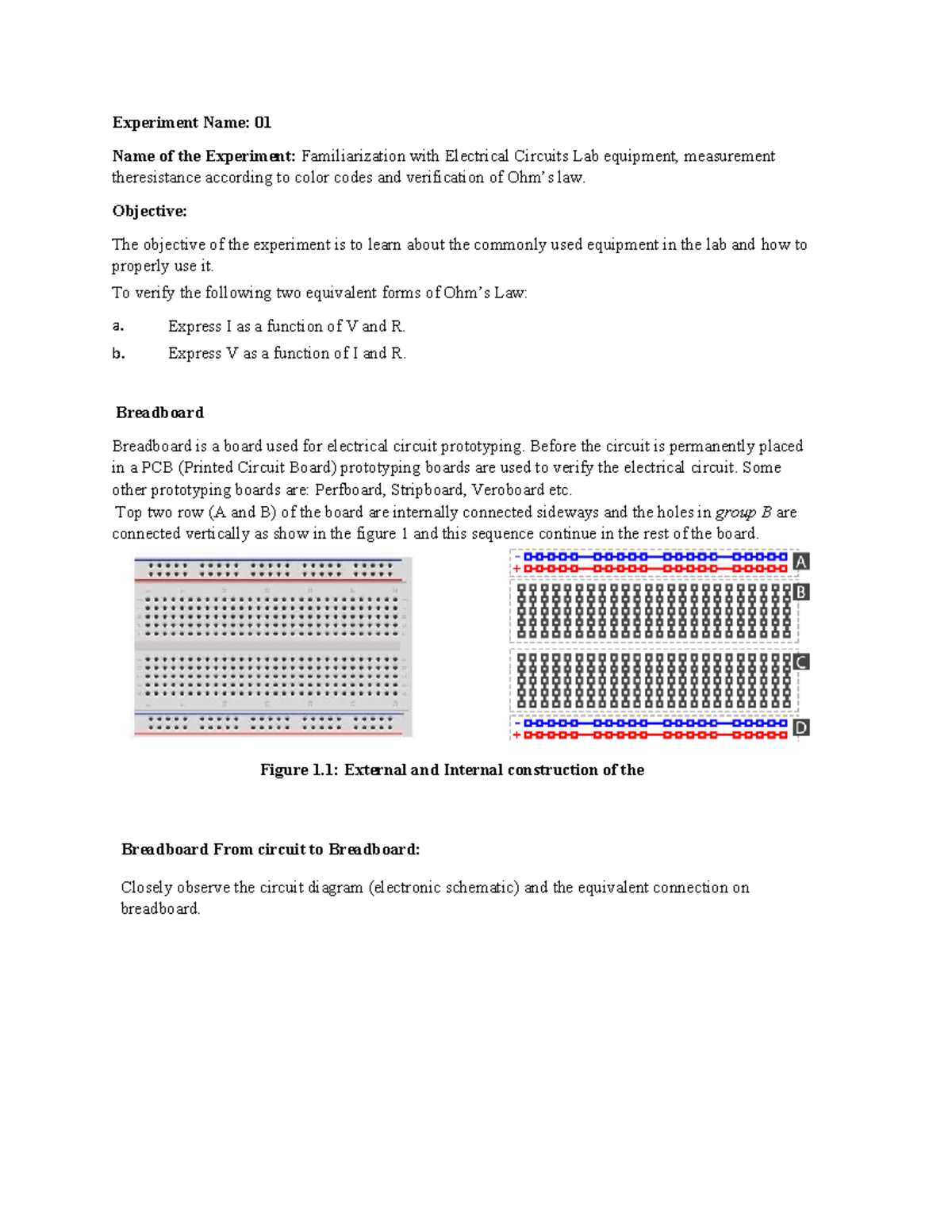 Lab manual Experiment 1 to 3 - Experiment Name: 01 Name of the Experiment: Familiarization with ...