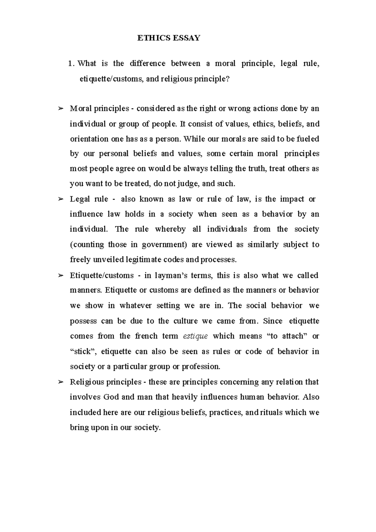 Ethics Essay - This would be a big help to all students. - ETHICS ESSAY ...