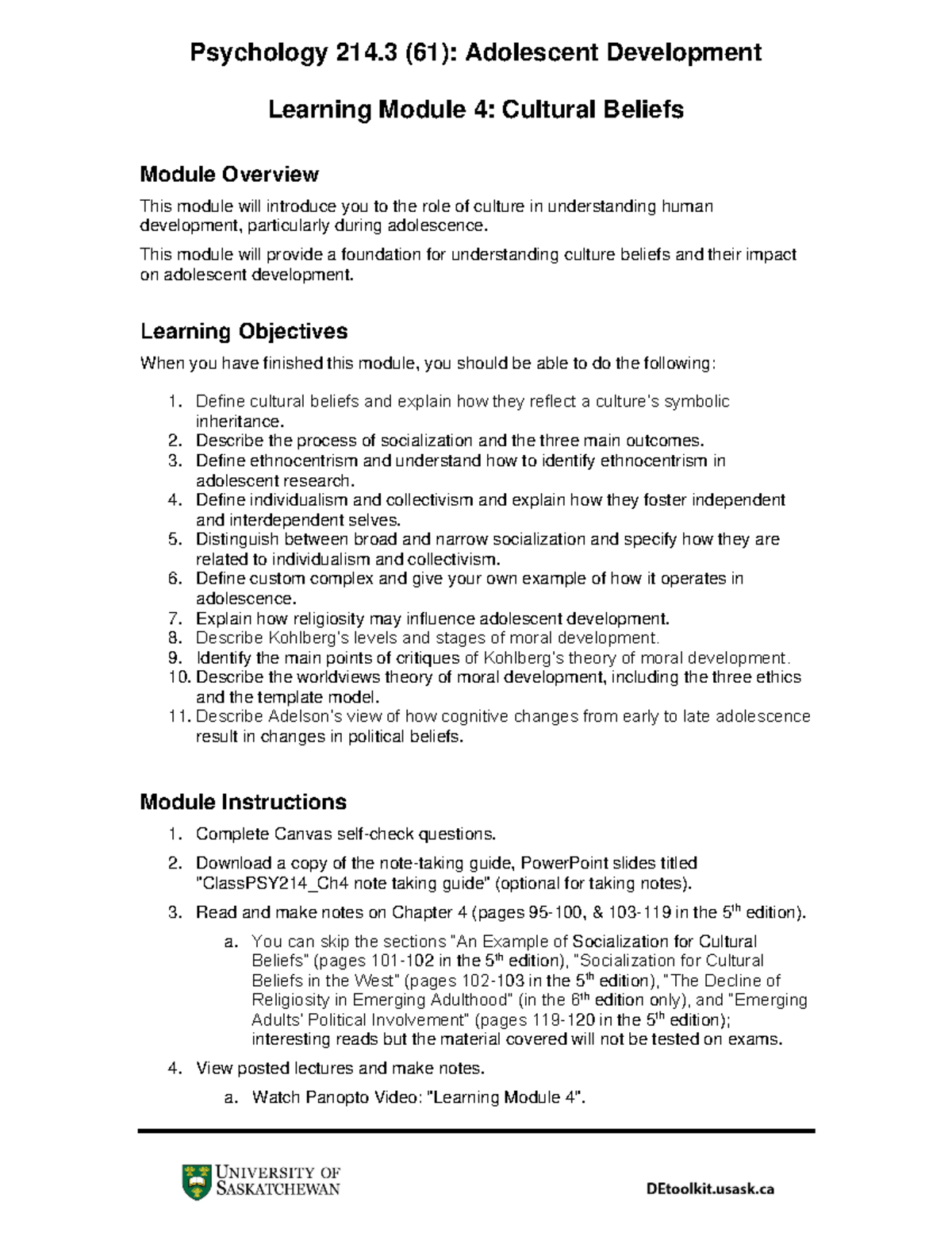 PSY214 learningmodule 4 - Psychology 214 (61): Adolescent Development ...