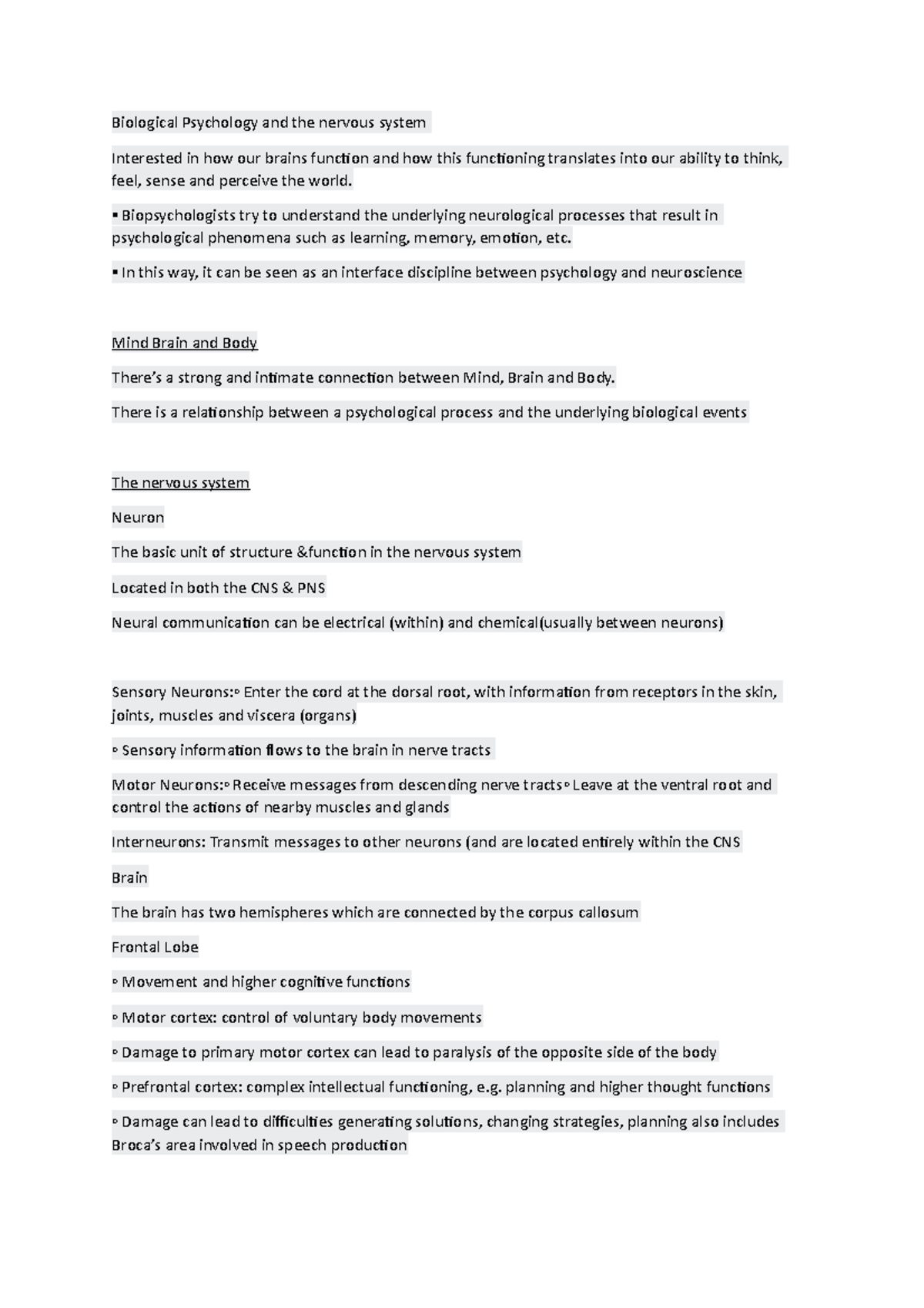 Biological Psychology and the nervous system - Biological Psychology ...