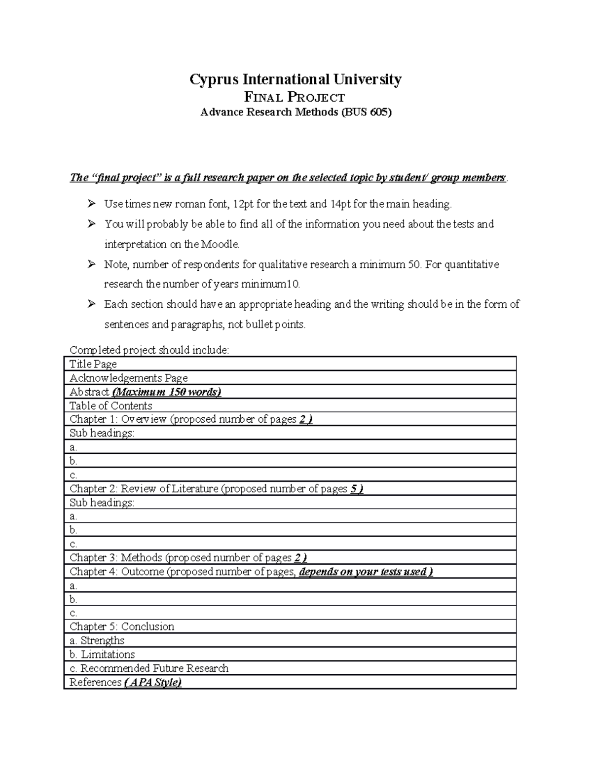 BUS 636 Final Project instructions - Cyprus International University ...