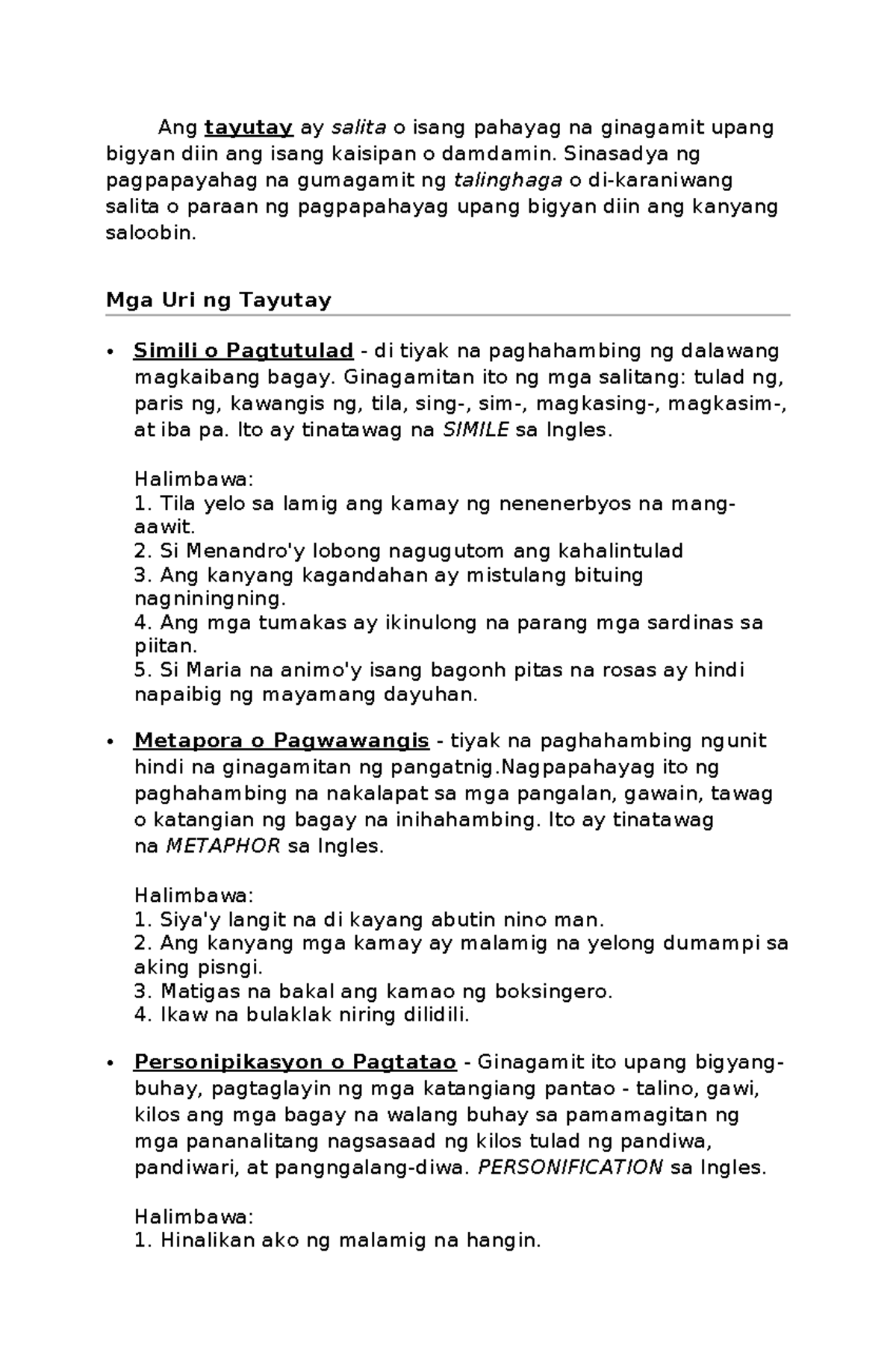 169137167-Filipino-Topics - Ang tayutay ay salita o isang pahayag na ...