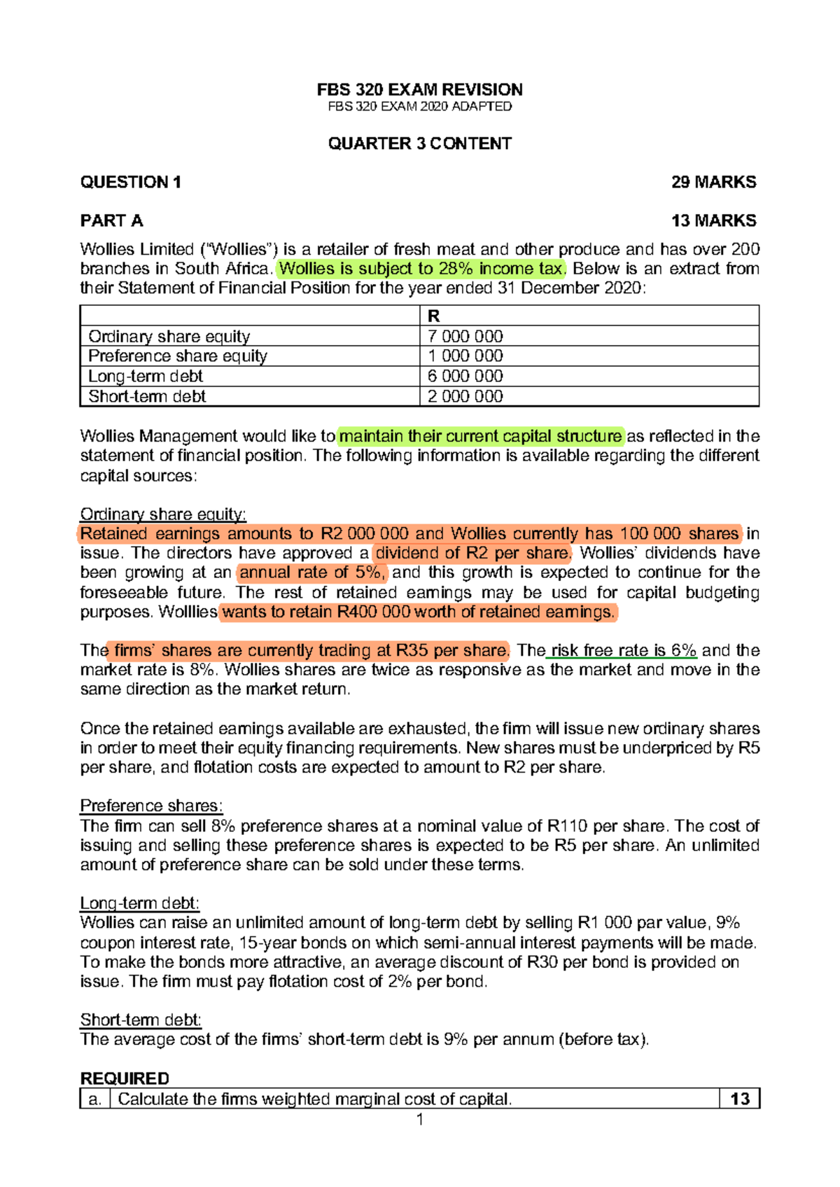 Exam Revision (Q) - This a practice document of test type questions for ...