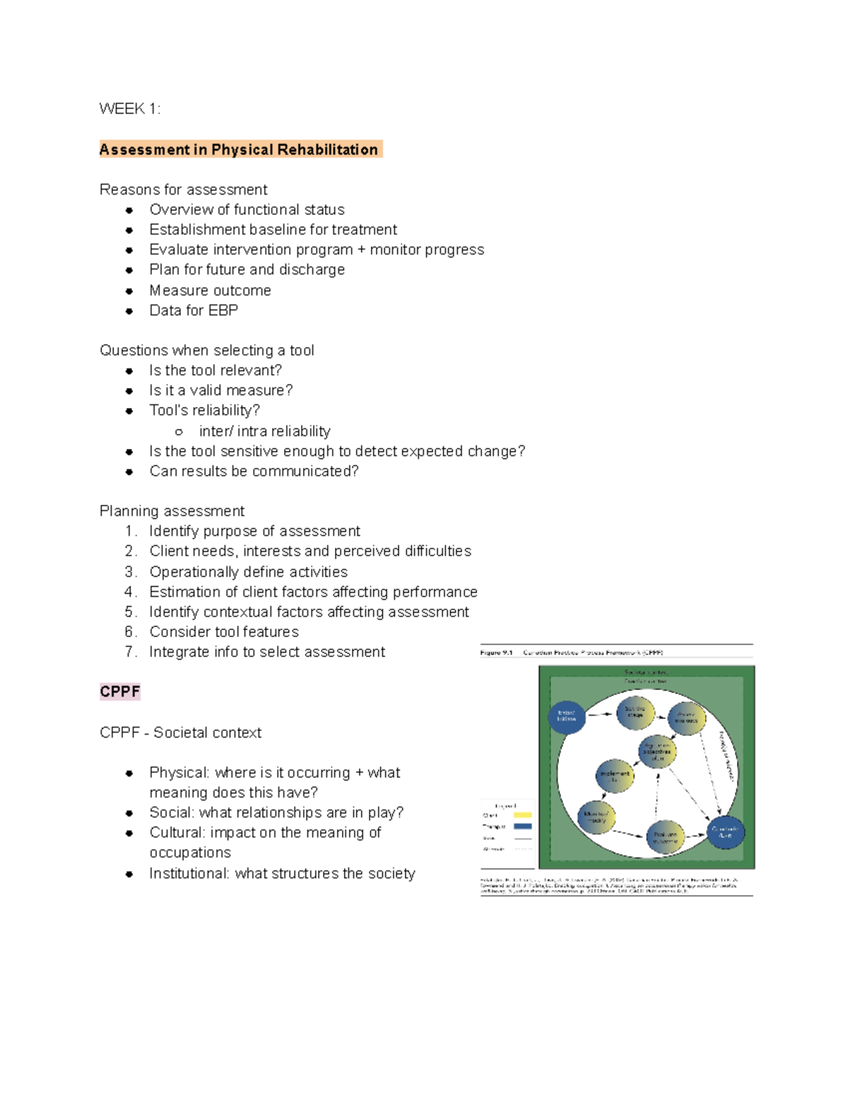OTHY203 - OT Intervention for Physical Conditions - WEEK 1: Assessment ...