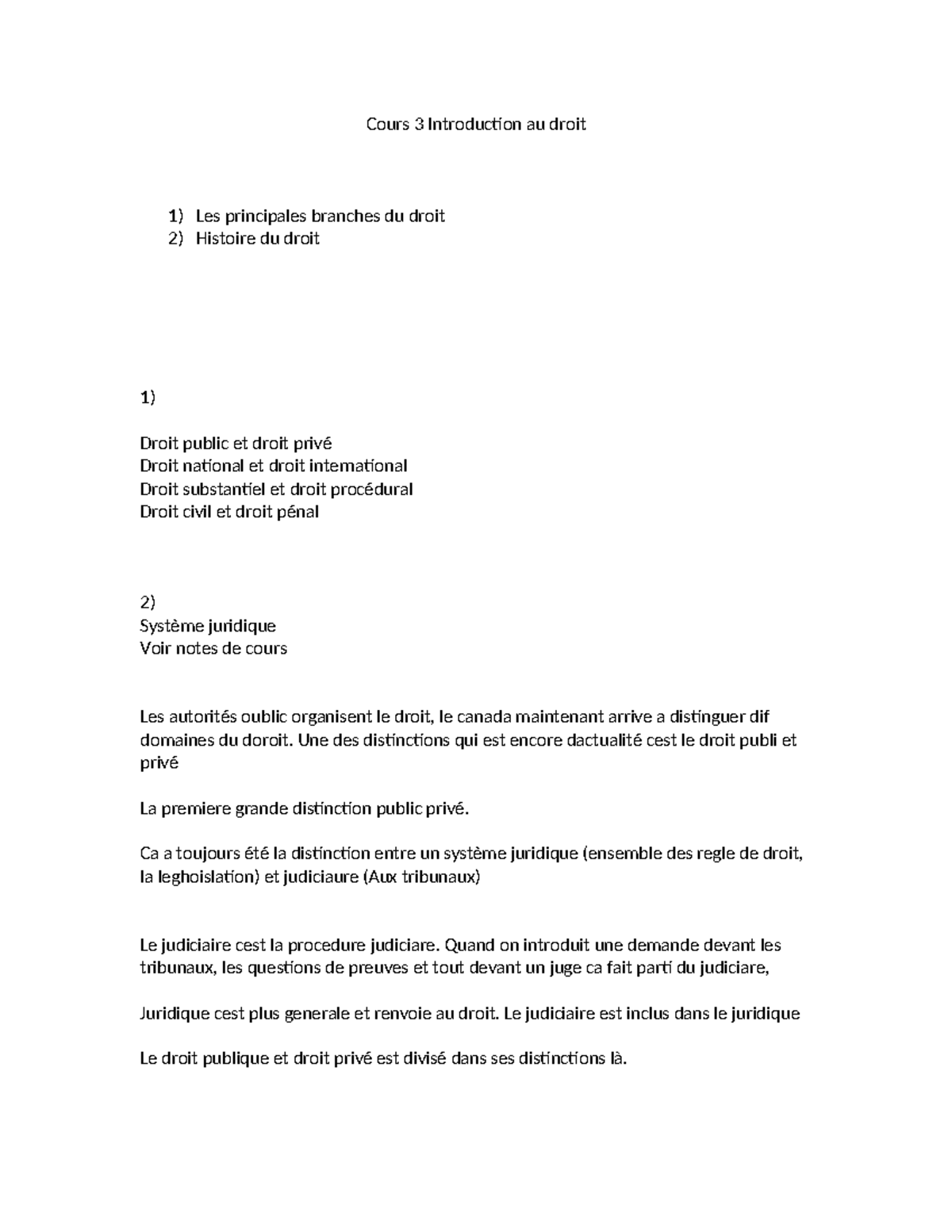 Cours 3 Introduction au droit - Cours 3 Introduction au droit Les principales branches du droit ...