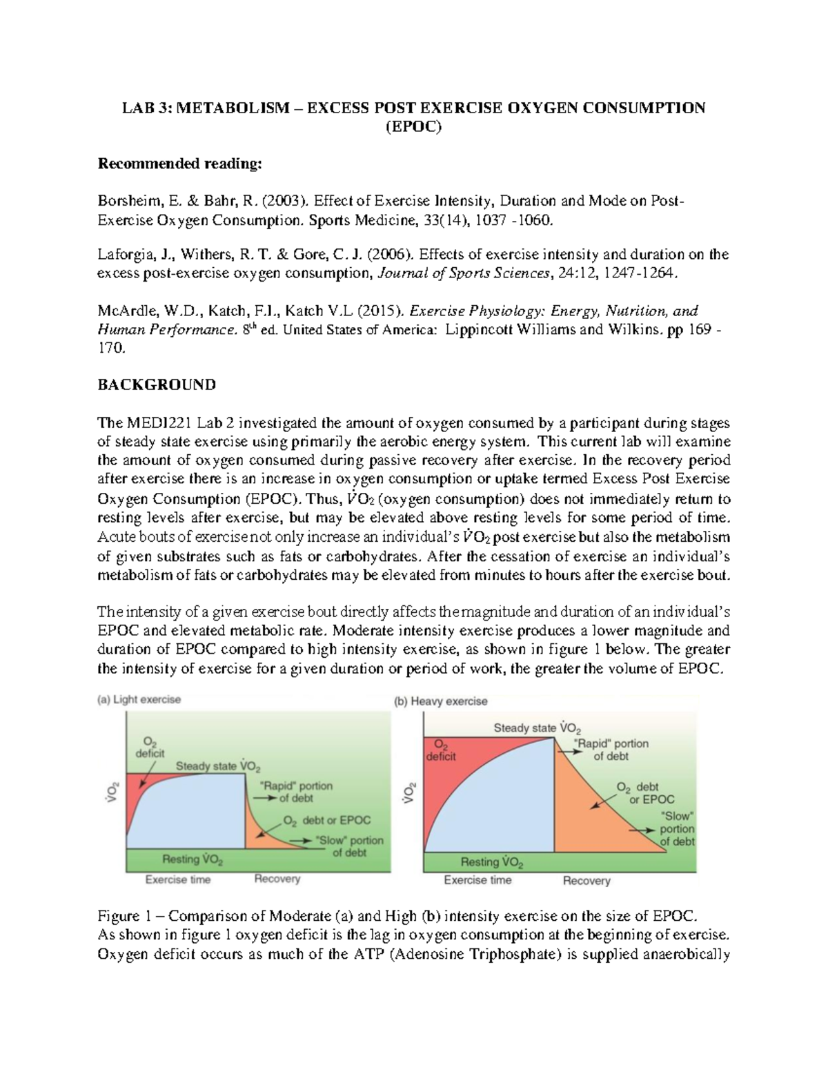 MEDI221 Lab 3 EPOC Manual - LAB 3: METABOLISM – EXCESS POST EXERCISE ...
