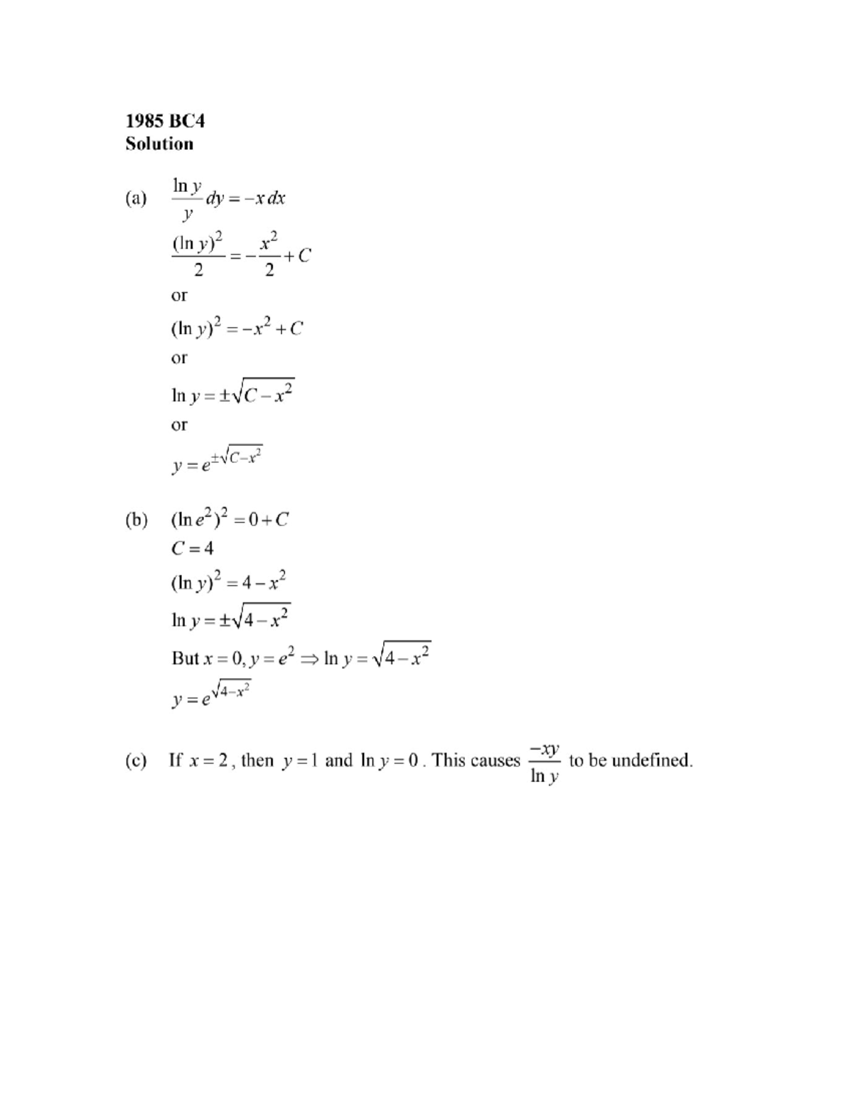 Apfrq 1985 BC 3 Diff Eq Solution - MATH 1B - Studocu