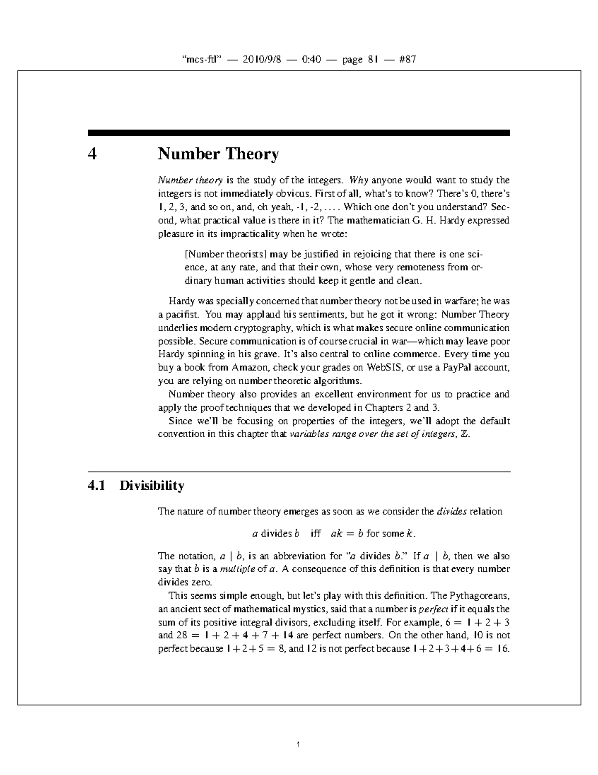 Number Theory - 4 Number Theory Number theory is the study of the ...