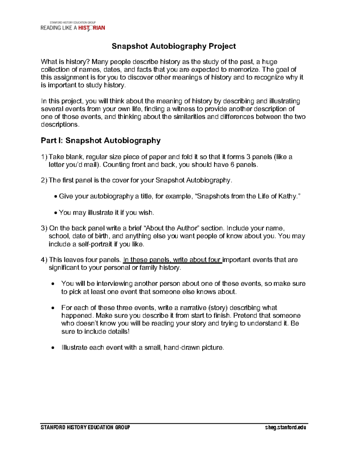 Snapshot Autobiography Student Materials fillable 0 - STANFORD HISTORY ...