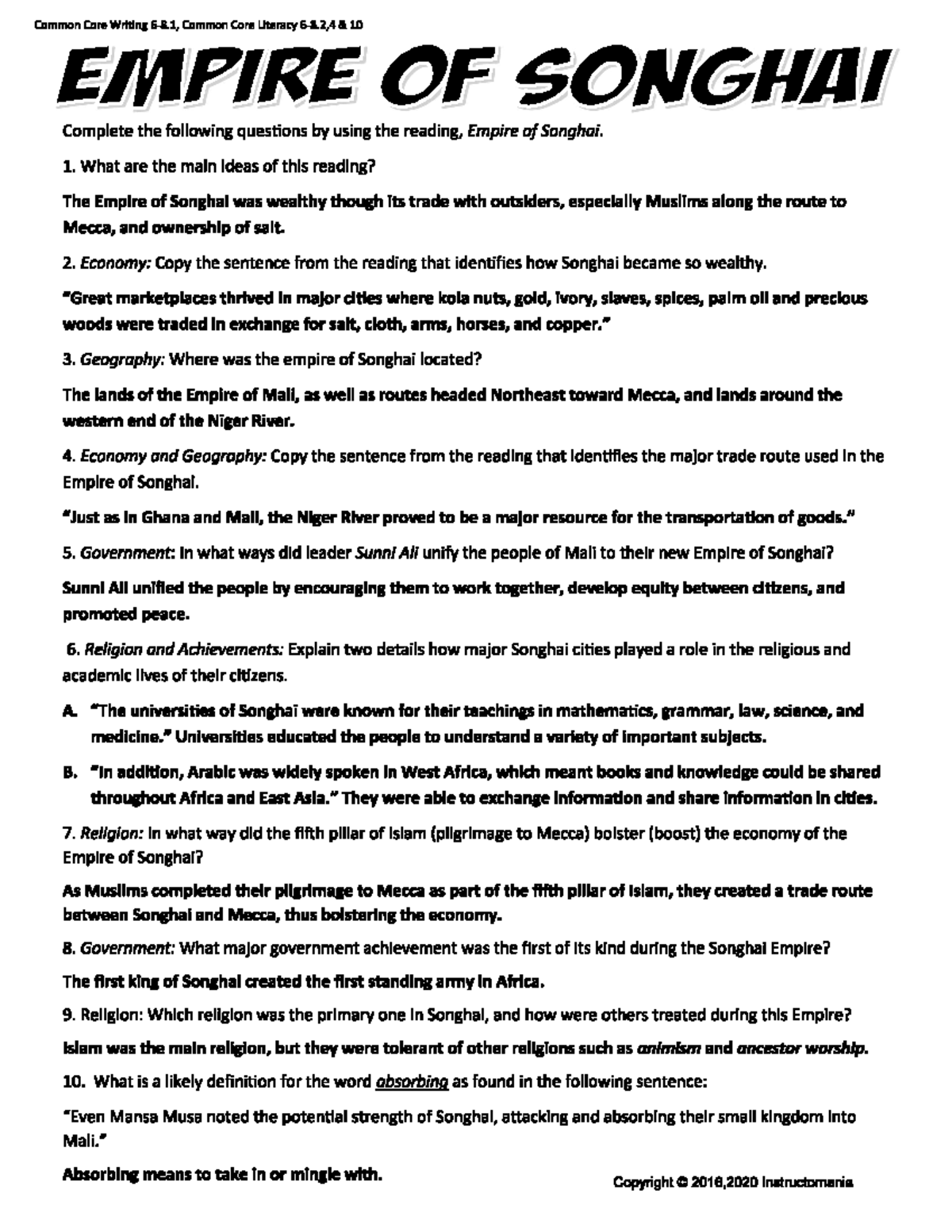 Empire of Songhai Answer Key - BLAW66 - - Studocu