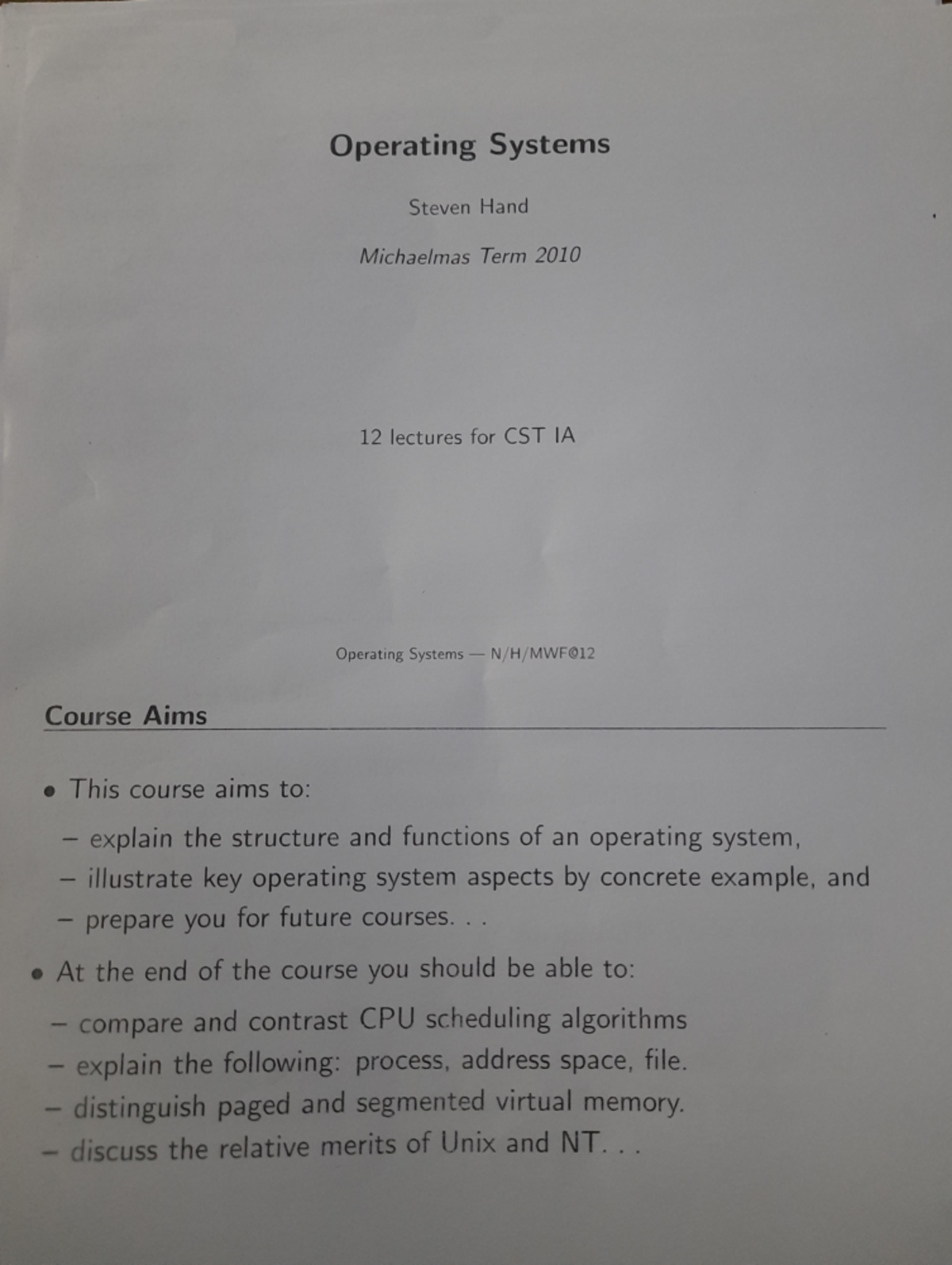 Operating system and it components - Studocu