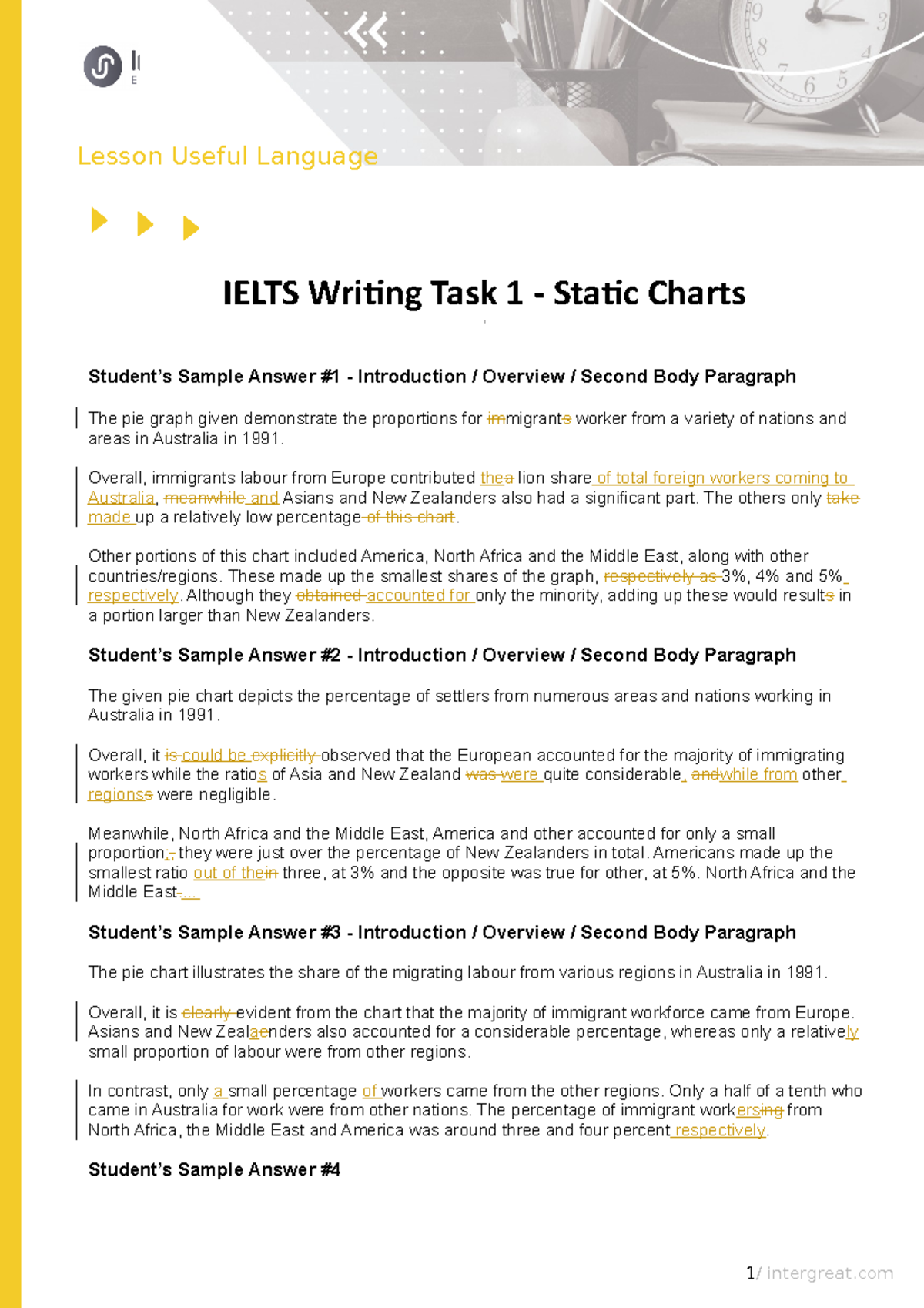2. Writing - Static Charts - Sample Answers - Lesson Useful Language ...