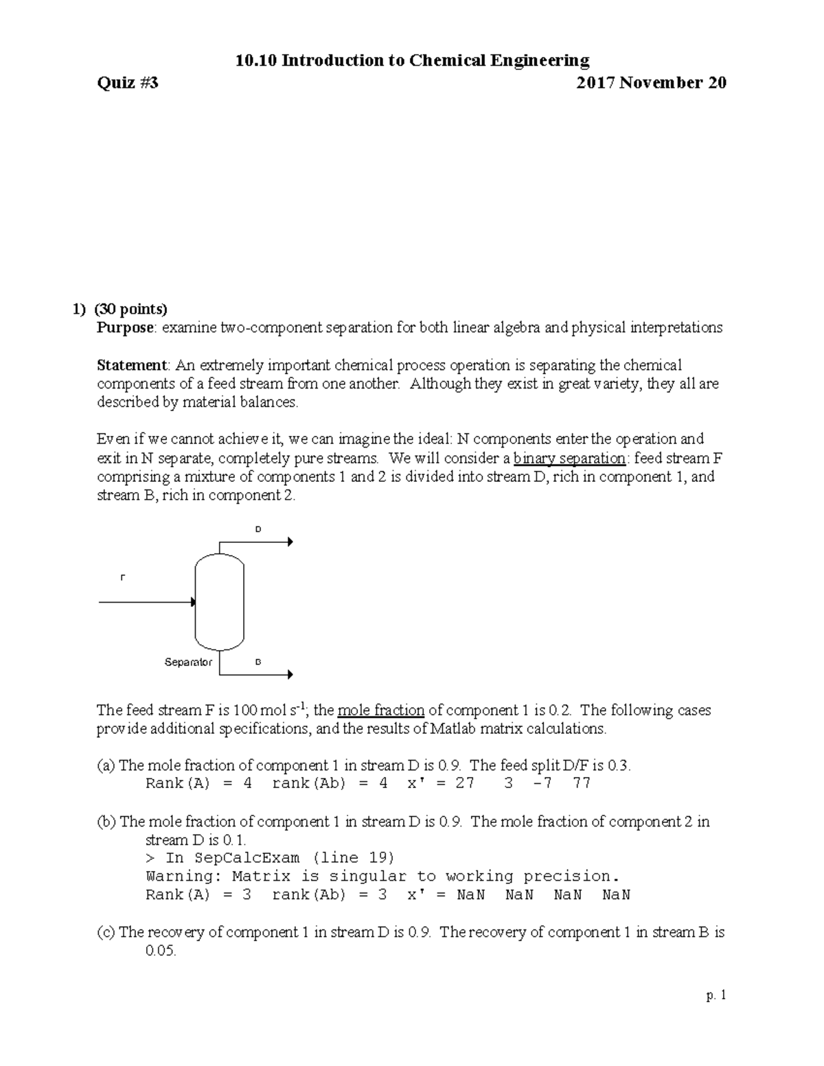 Intro to Chem Eng Quiz 3 Summary and Worked Examples - 10 Introduction ...