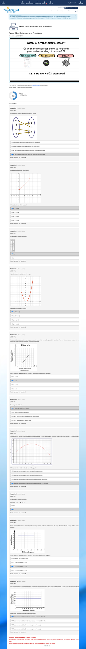 Exam 02.01 Relations and Functions - Algebra 1 V25 ( 5606) 2 - Algebra ...