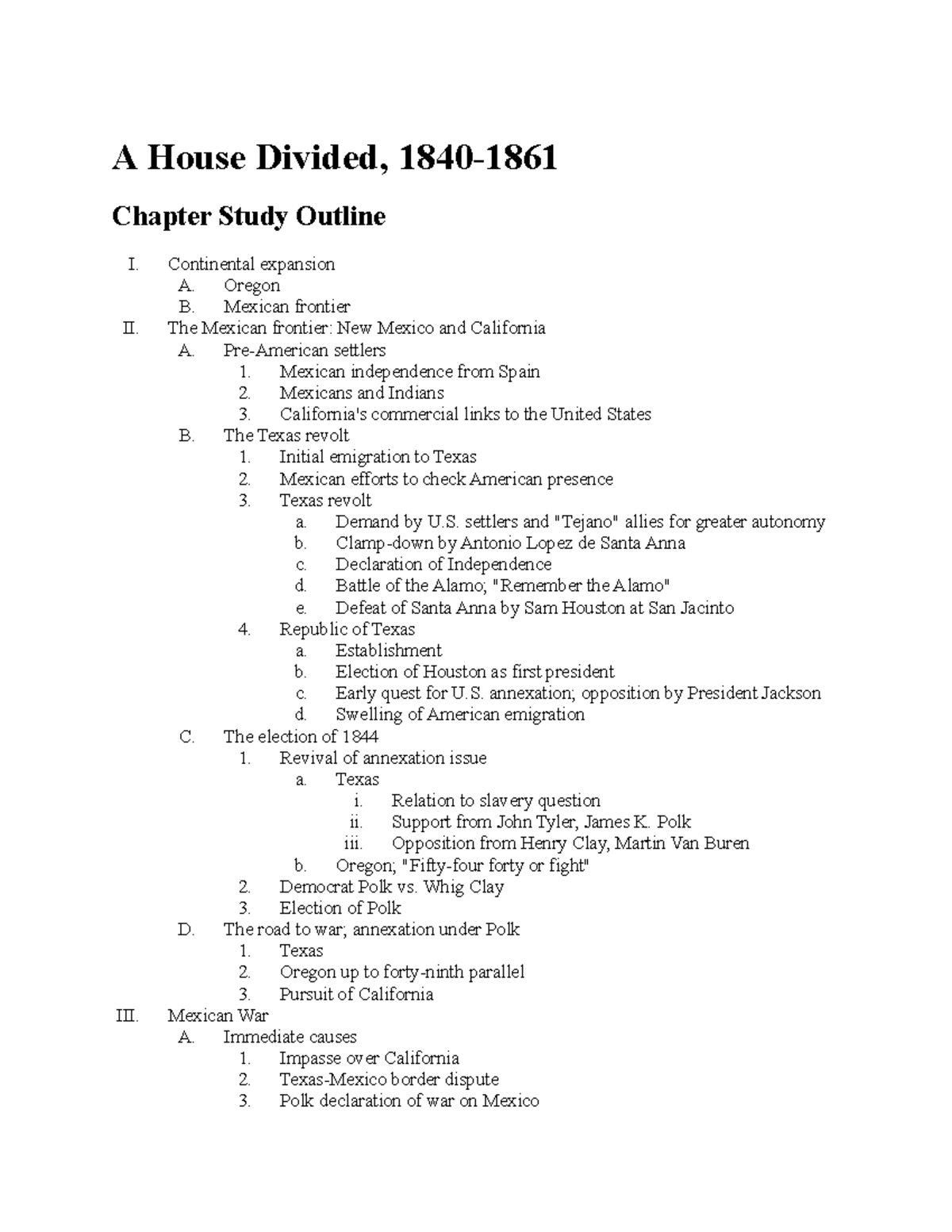 A House Divided (Lecture Notes) - A House Divided, 1840-1861 Chapter ...