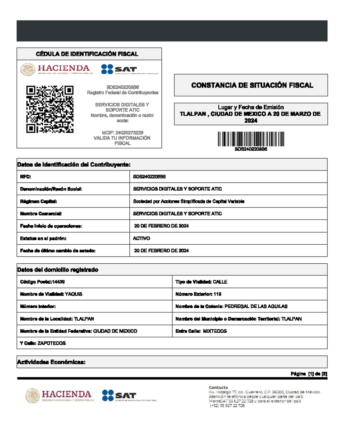 CIF Atic - ejemplo de CIF - CÉDULA DE IDENTIFICACIÓN FISCAL HACIENDA ...