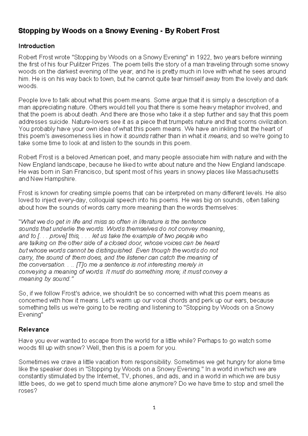 STOPPING BY THE WOODS on a snowy evening poem - Stopping by Woods on a ...