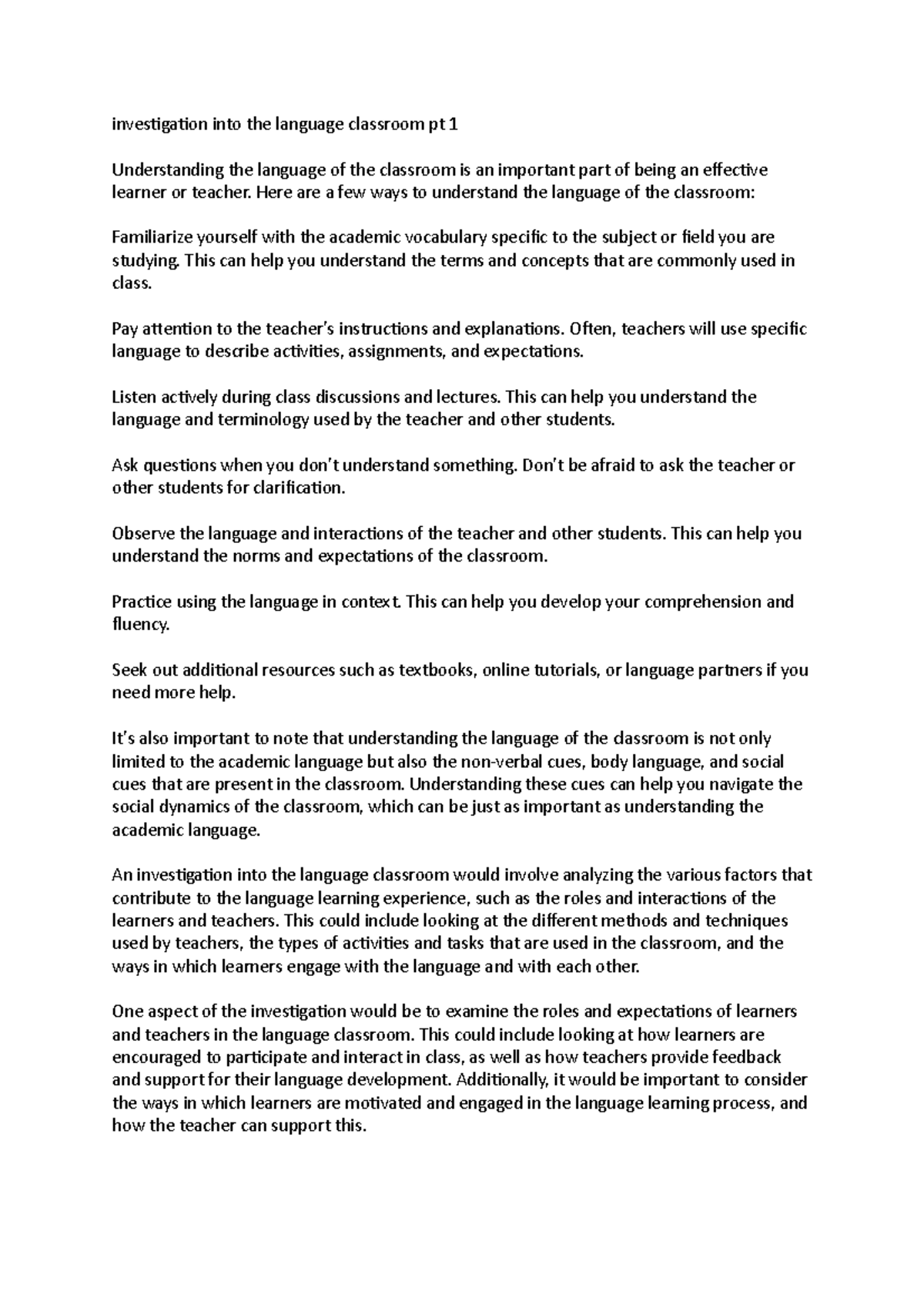 Investigation into the language classroom pt 1 - Here are a few ways to ...