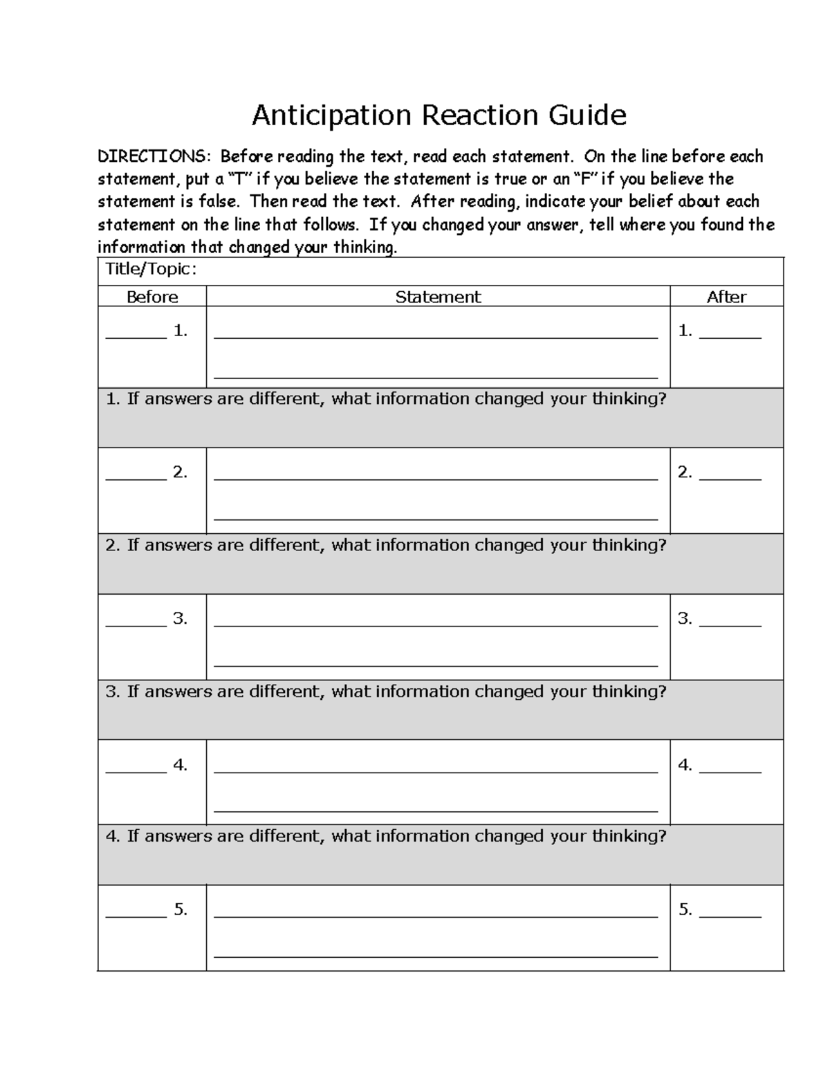 44 Anticipation Reaction Guide - Anticipation Reaction Guide DIRECTIONS ...